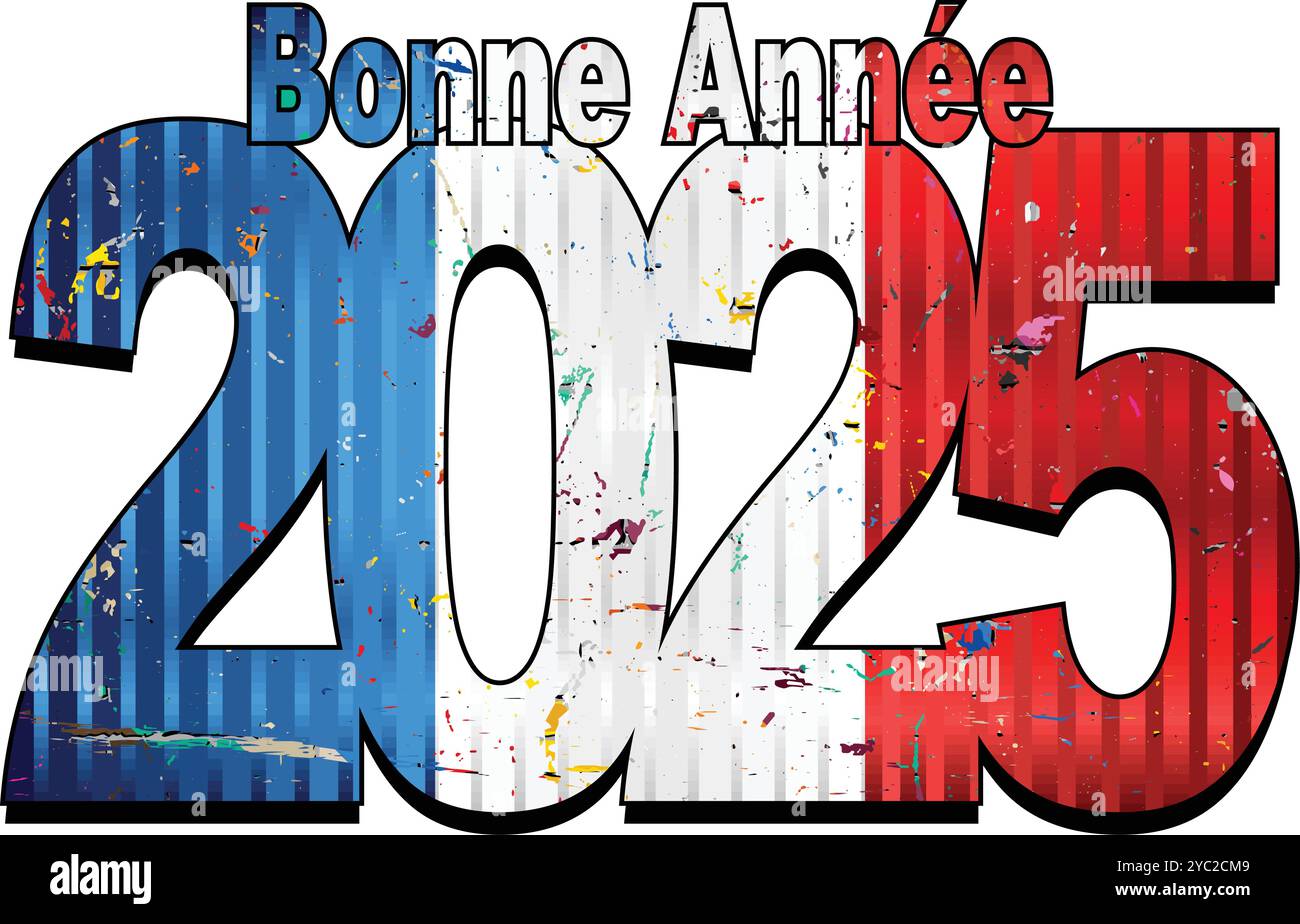Happy New Year 2025 with French flag inside - Illustration, 2025 HAPPY ...