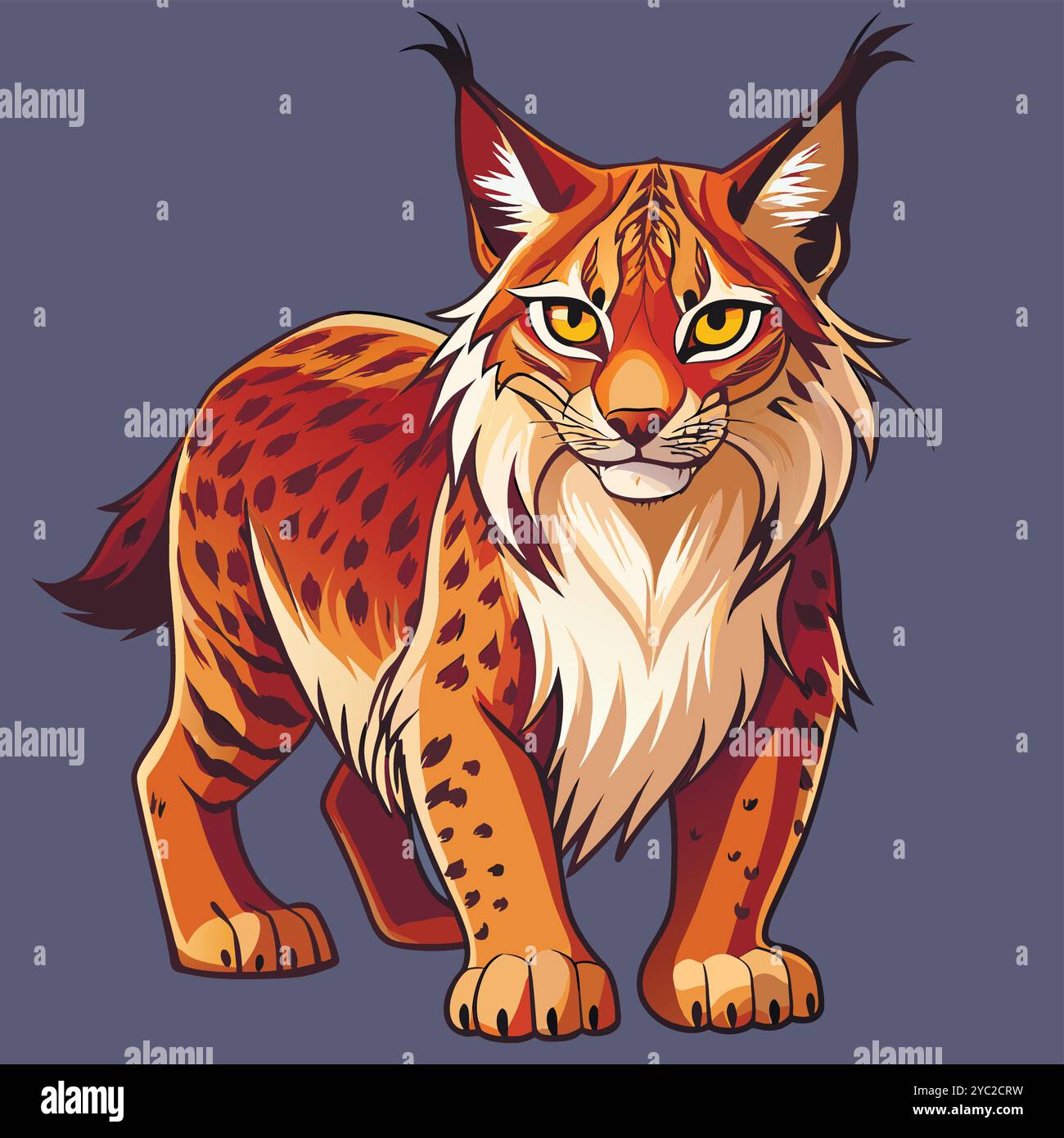 Full length spotted bobcat vector illustration isolated. Wildlife ...