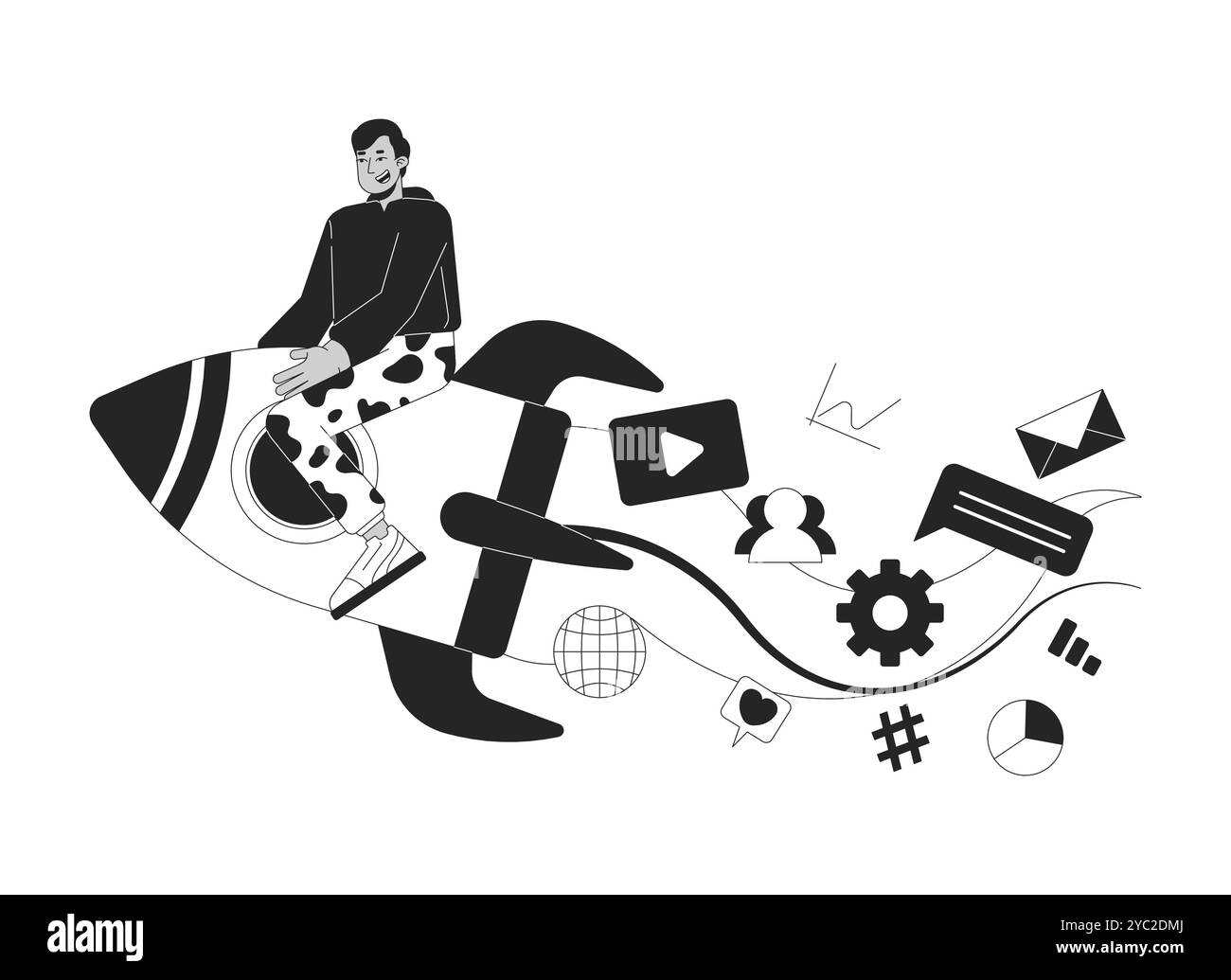 Effective digital marketing strategy black and white 2D illustration ...