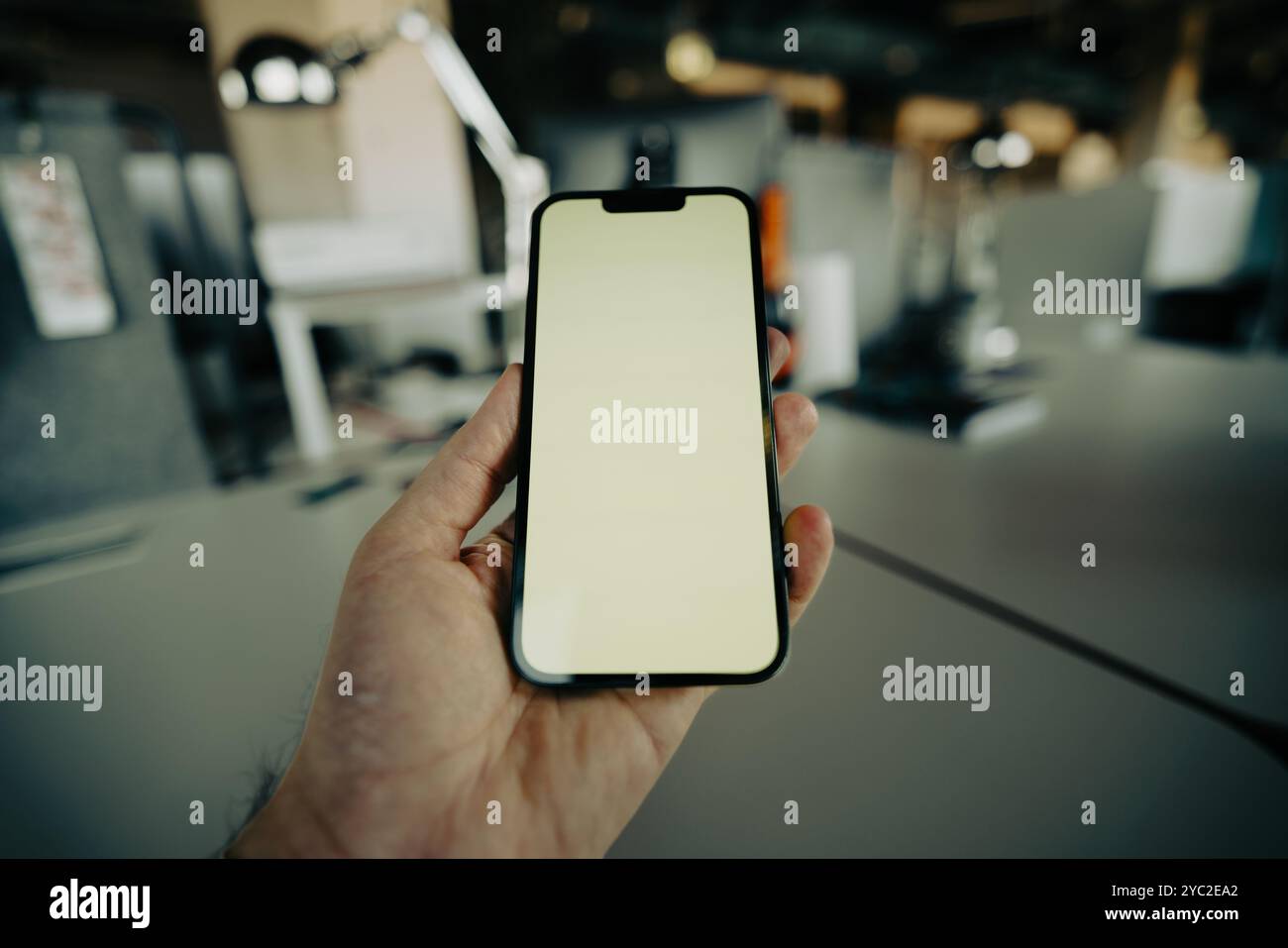 smart phone empty screen mockup office interior Stock Photo - Alamy