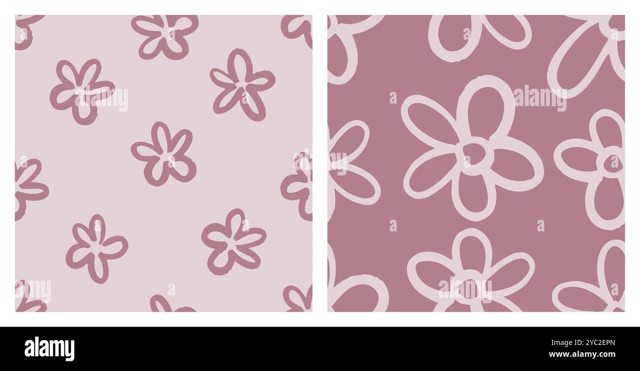 Naive playful seamless pattern set with doodle Daisy Flowers ...