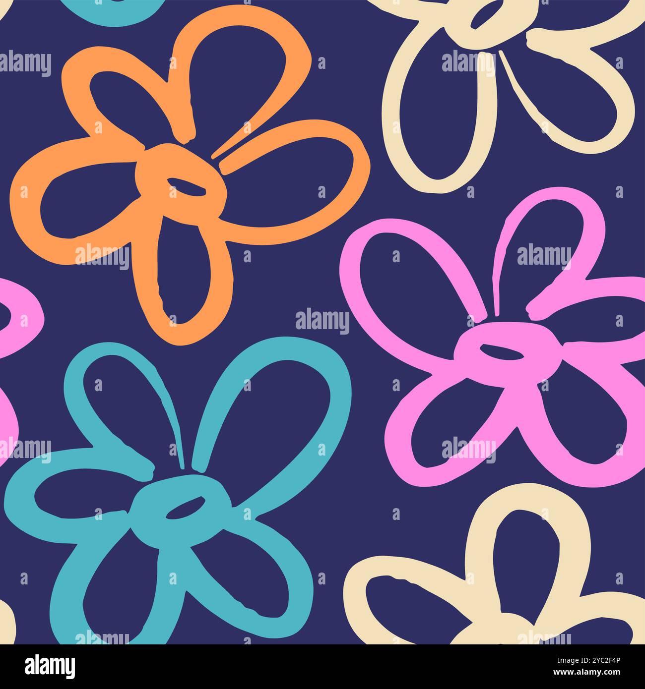 Naive playful seamless pattern with doodle Daisy in Dark Neon colors ...