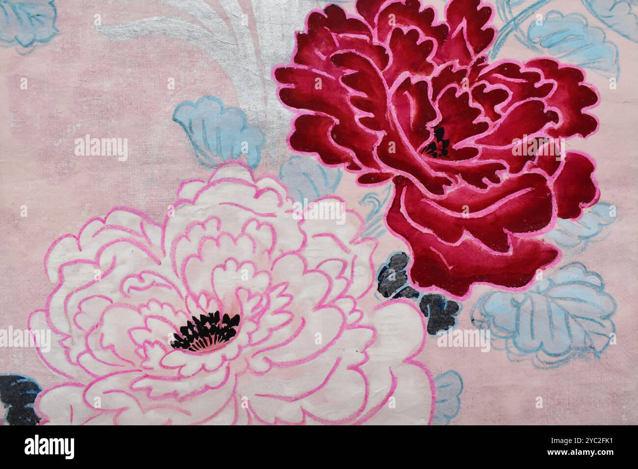 Vintage hand-painted Japanese textile design on paper composed of ...