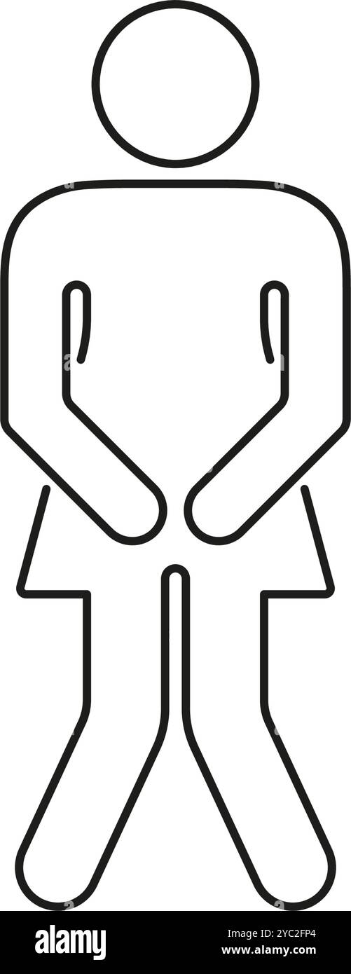 Female Restroom Urgency Line Icon. Woman Standing with Pee Pose Outline ...