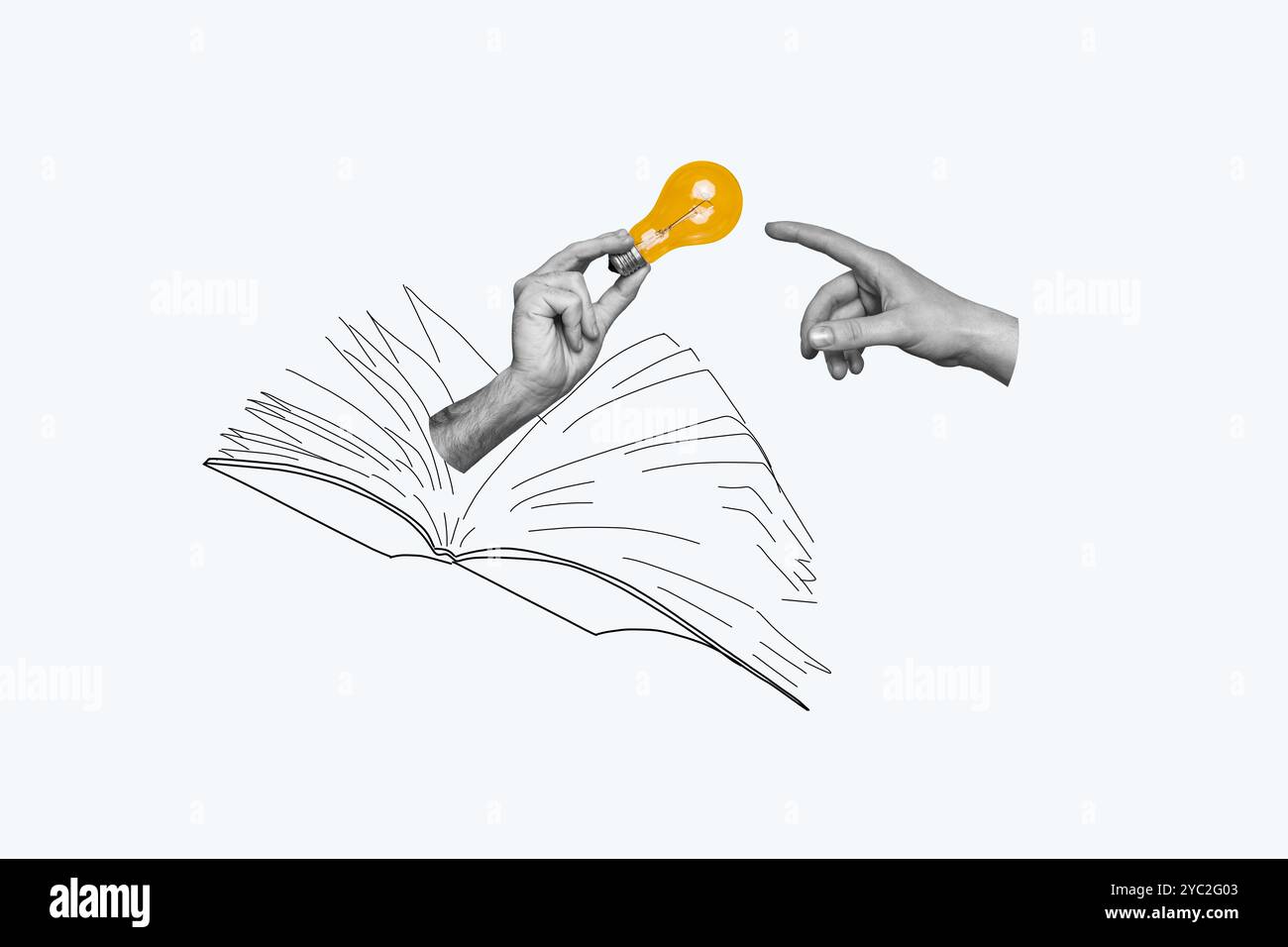 Composite trend artwork sketch collage of copyspace miniature hand ...