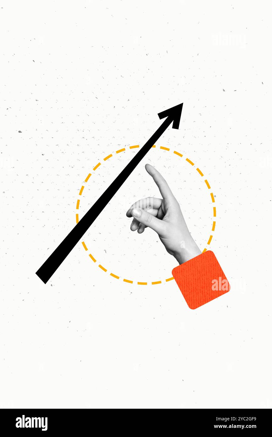 Vertical photo collage of hand point arrow development concept ...