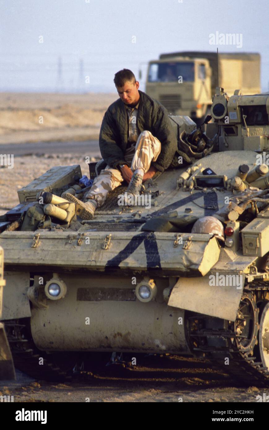 First Gulf War: 10th March 1991 A British soldier relaxes on top of an ...