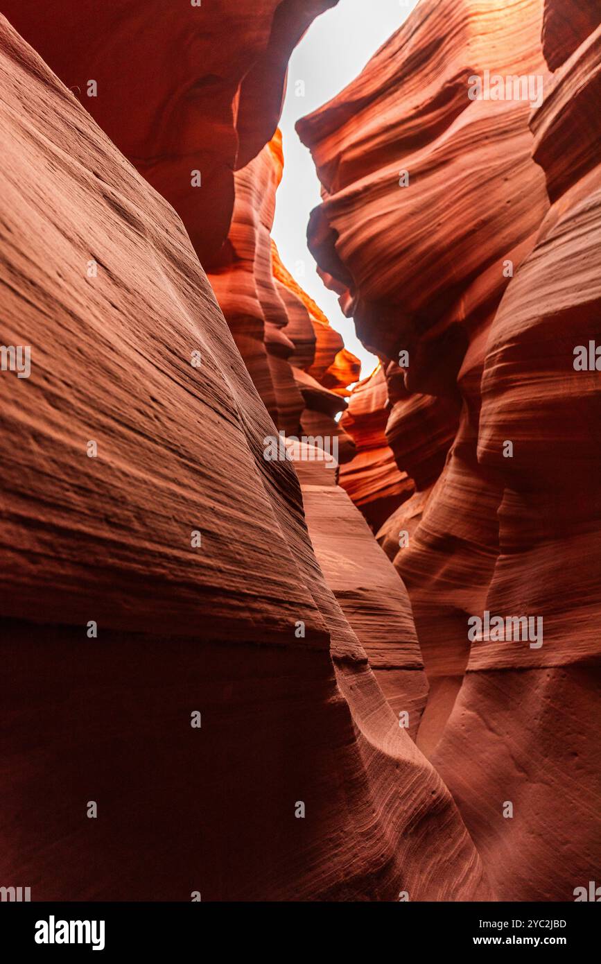 Red sandstone curves and dramatic textures in Lower Antelope Canyon ...