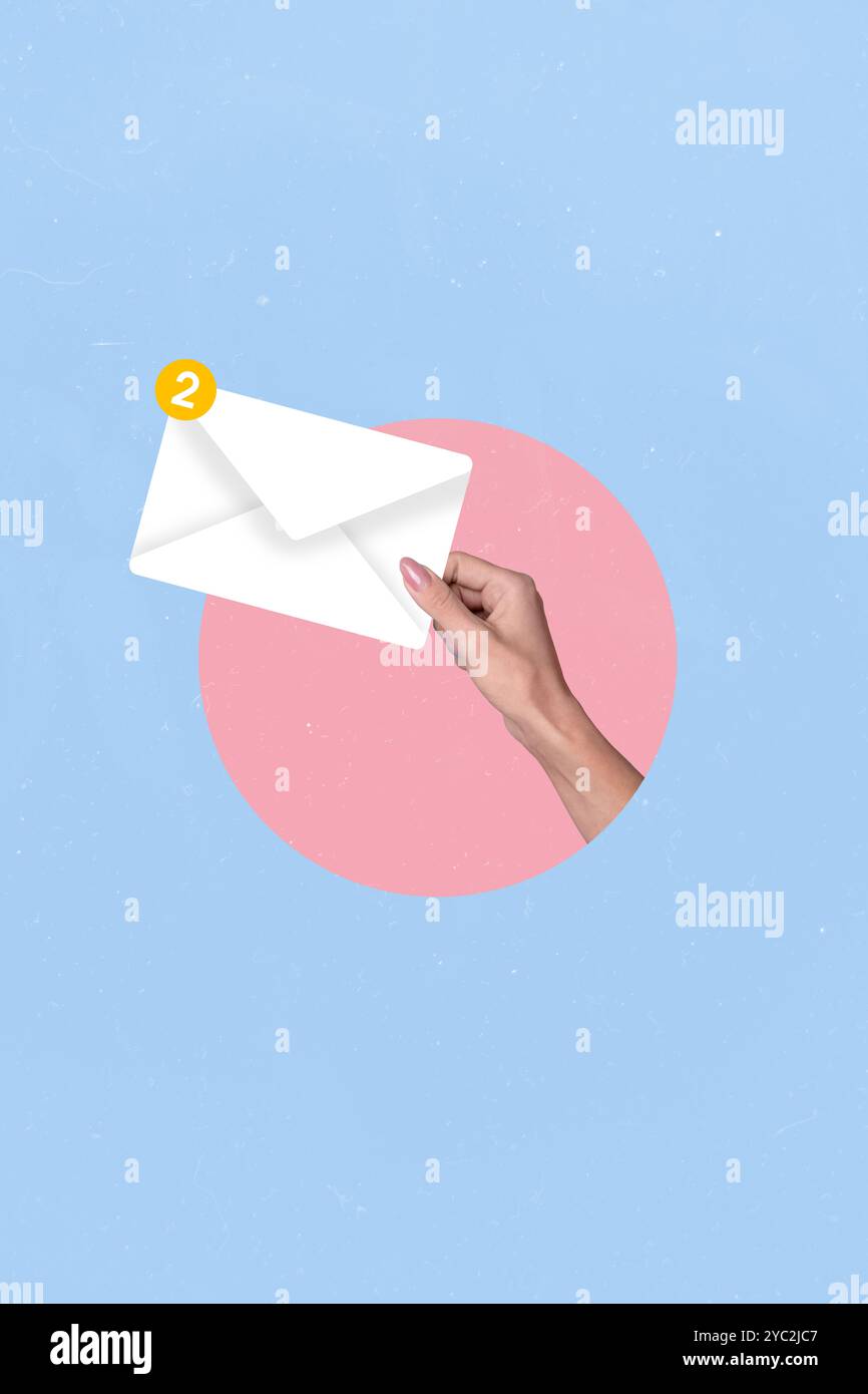 Vertical photo collage of hand hold mailbox letter notification ...