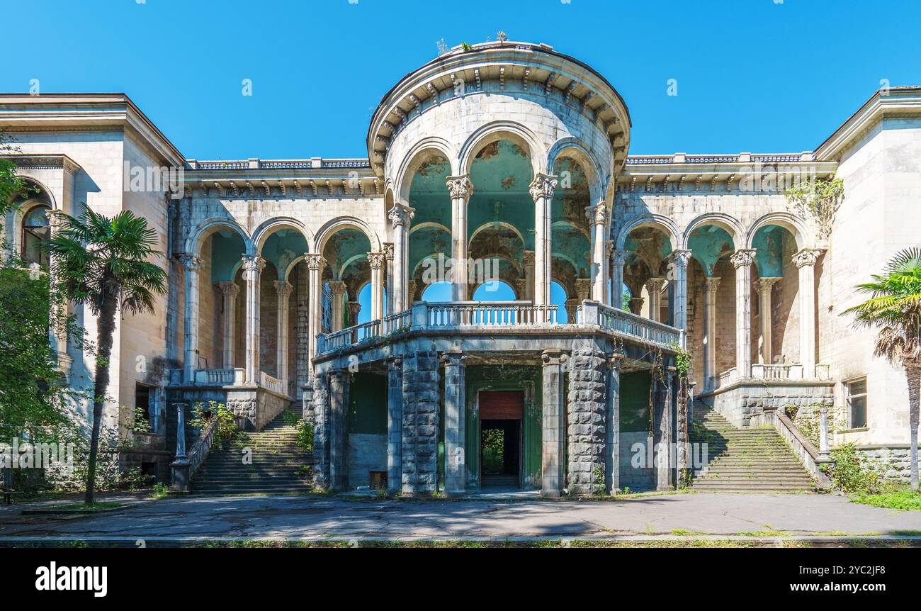 Facade of abandoned Medea sanatorium in Tskaltubo, Georgia ...