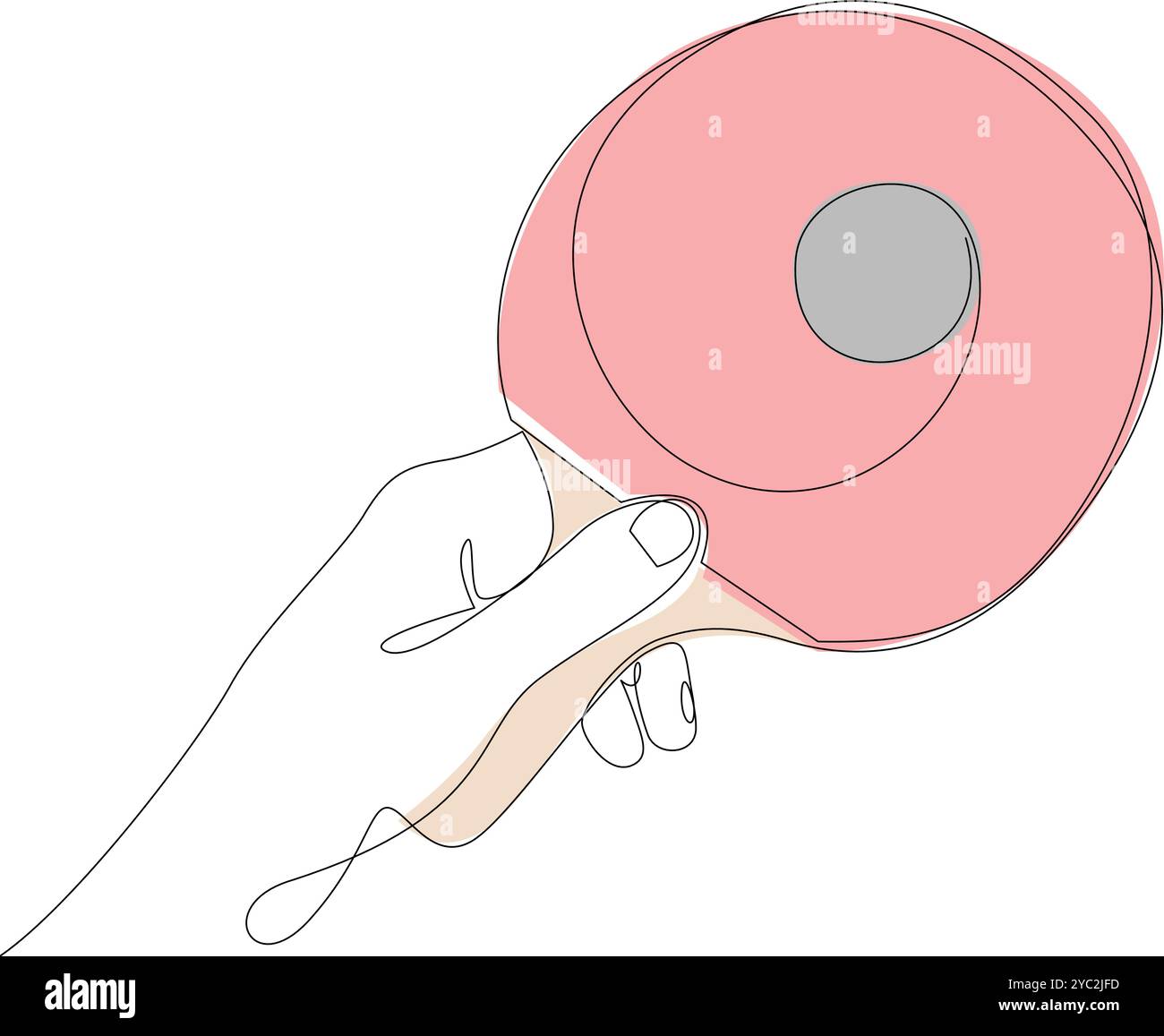 Ping pong racket with ball on it in hand continuous line drawing. Table ...