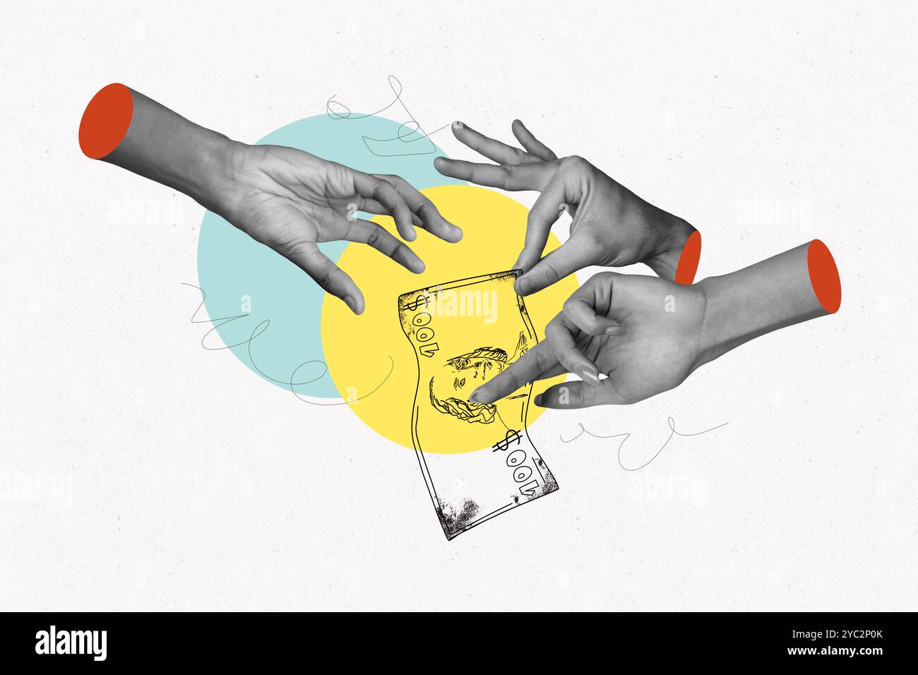 Creative collage picture 3d hands body fragments share banknote cash ...