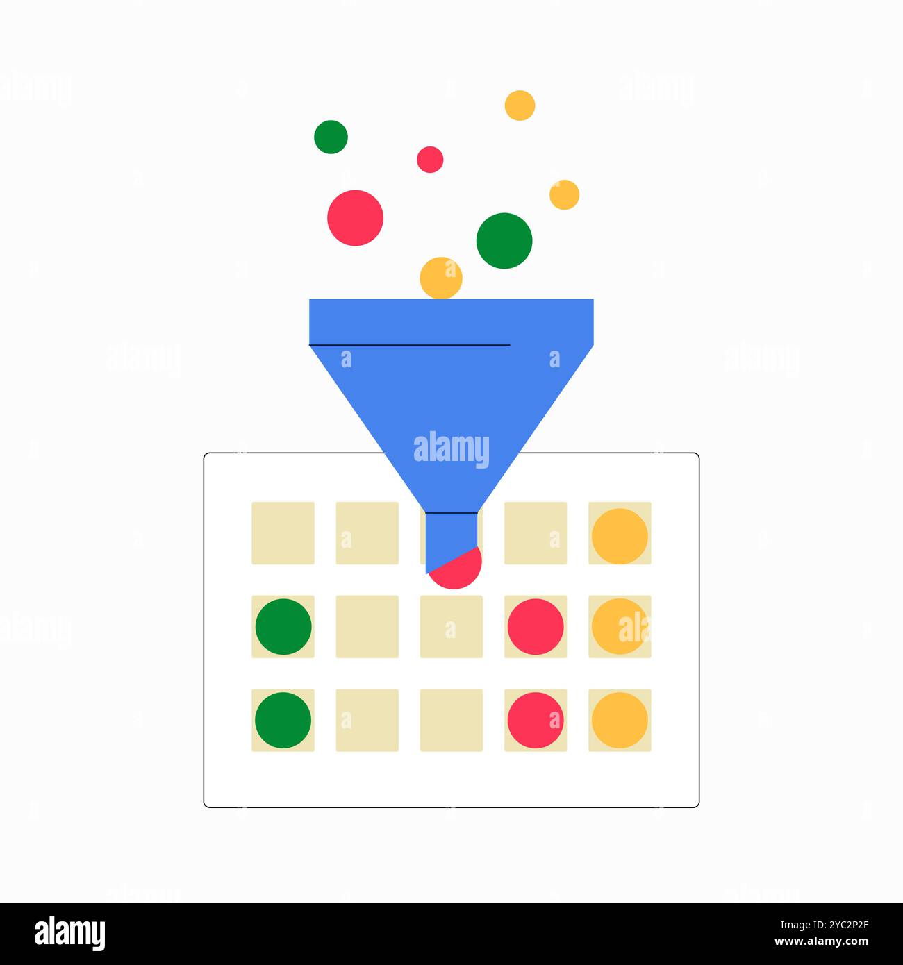 Data Funnel With Colored Dots In Flat Vector Illustration Symbolizing ... Data Funnel With Colored Dots In Flat Vector Illustration Symbolizing ...