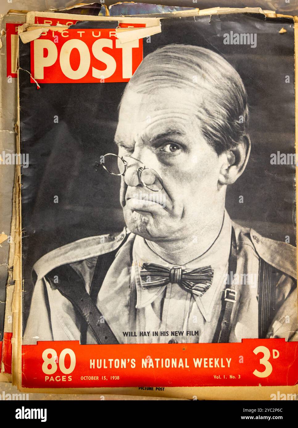 Front cover of Picture Post magazine edition 3, 15 October 1938, photograph portrait of comedian ...