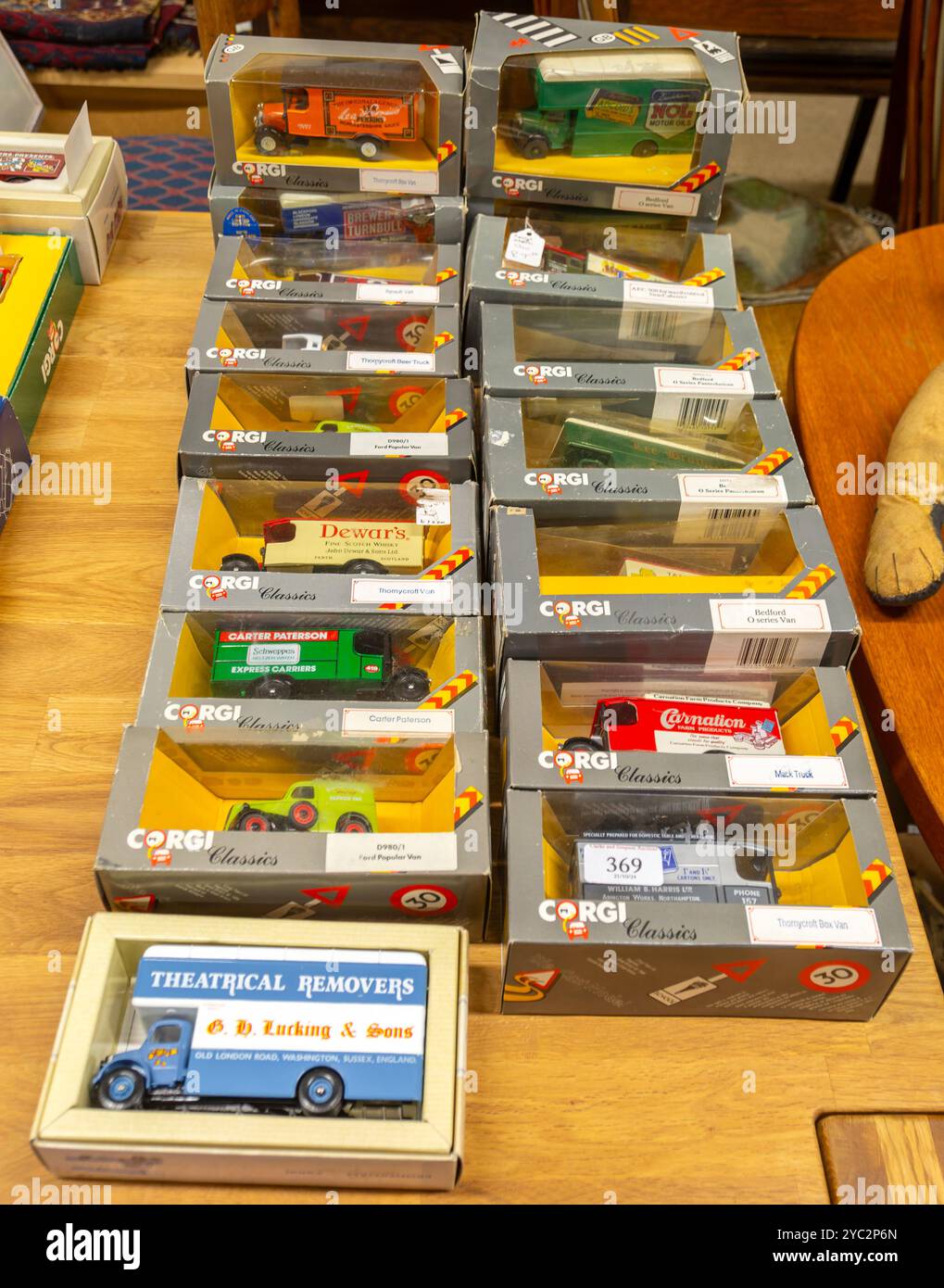 Boxes of Corgi model trucks, vans and other vehicles on display at ...