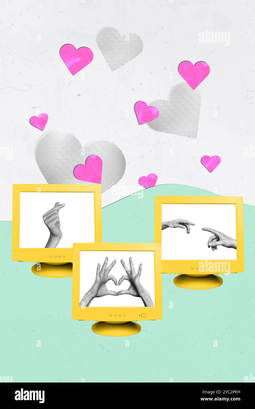 Composite trend artwork 3D sketch image photo collage of obsolete computer monitor display show ...