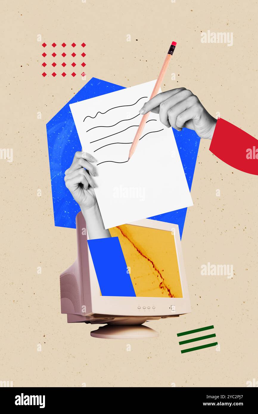 Composite trend artwork sketch image collage of copyspace obsolete ...