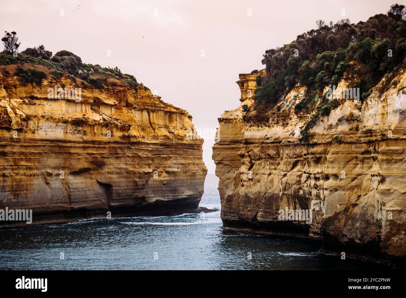 Limestone cliffs with public viewing point at Loch Ard George, Great ...