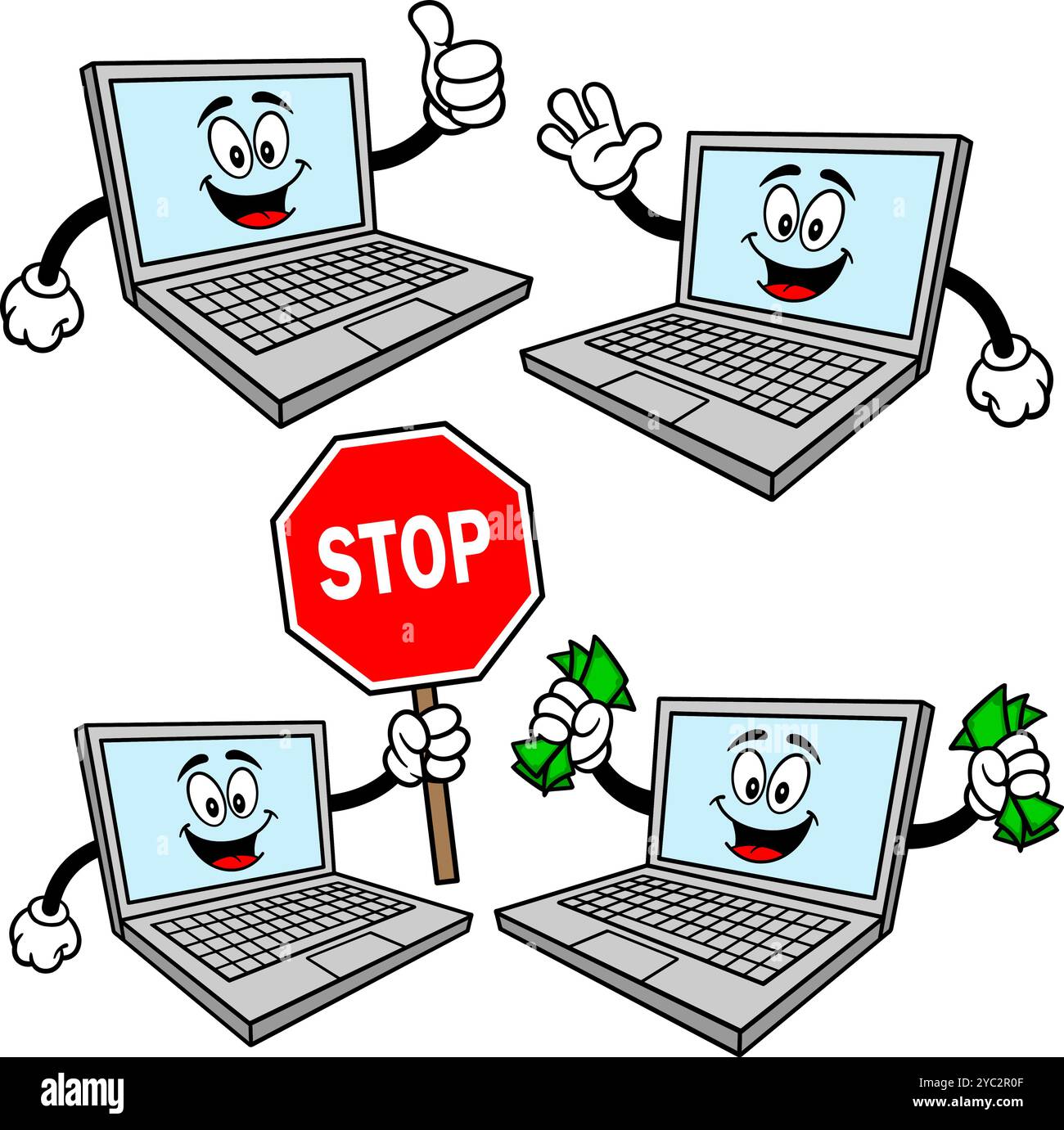 Computer Character Set 02, Hand Drawn Vector illustrations, Isolated On ...