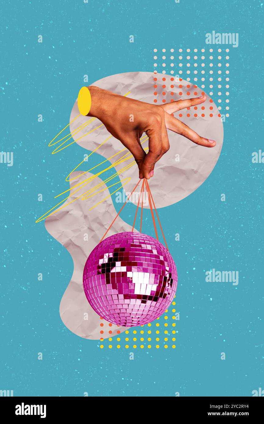 Vertical composite collage artwork image picture of arm hold string ...