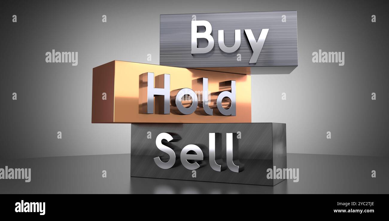 Buy, hold, sell - words on metal blocks - 3D illustration Stock Photo ...