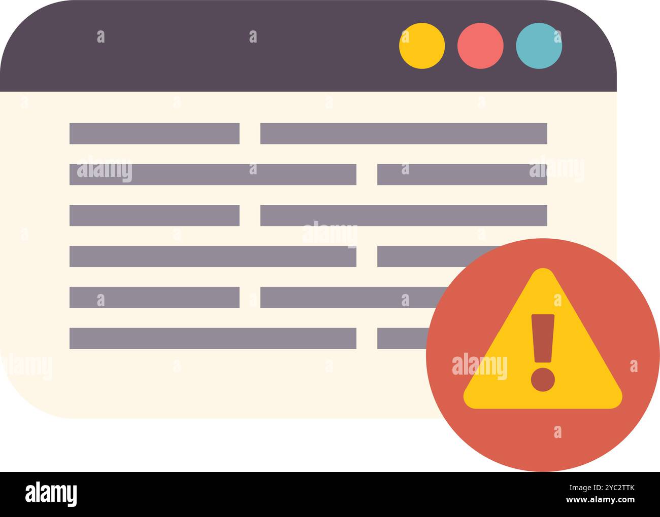 Browser window displaying error message with alert symbol, concept for ...