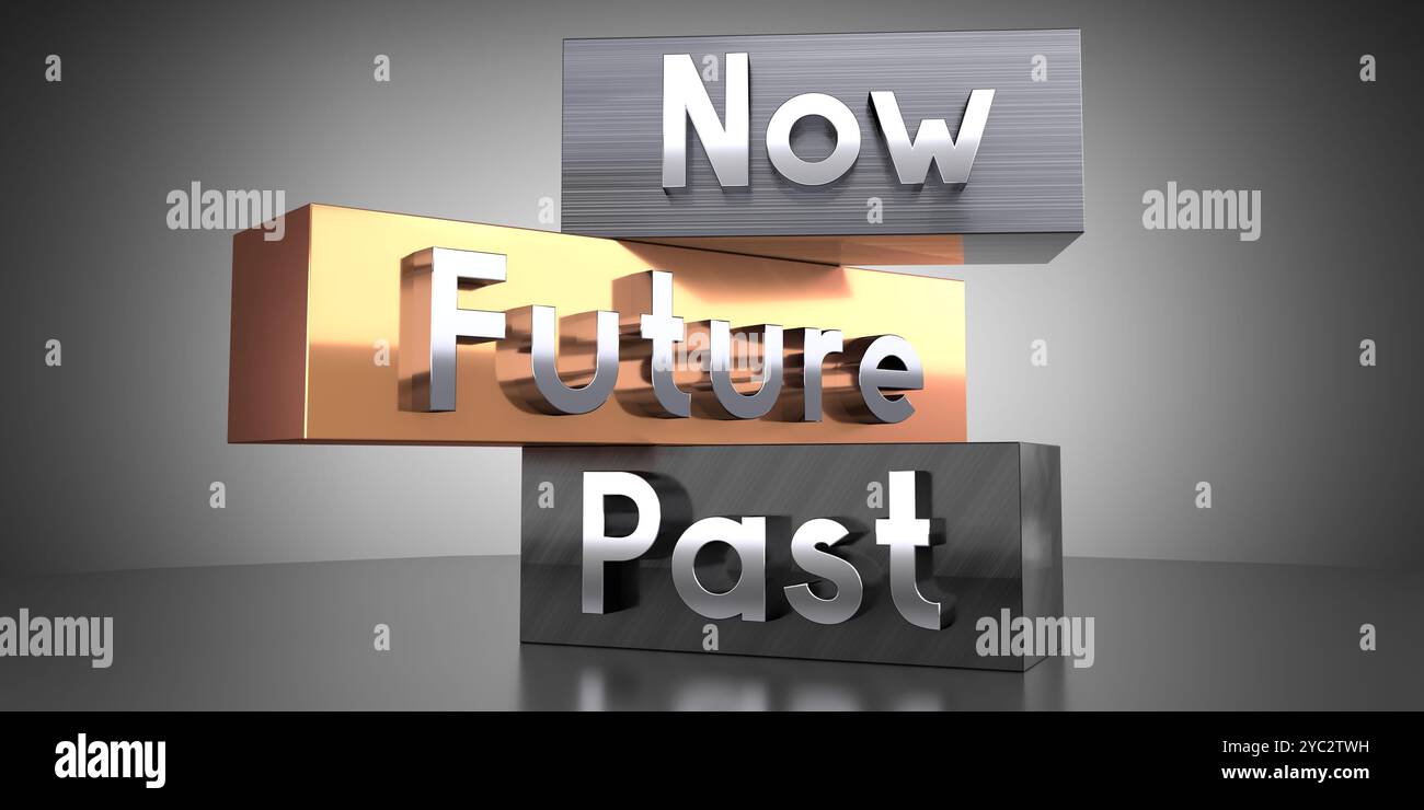 Now, future, past - words on metal blocks - 3D illustration Stock Photo ...
