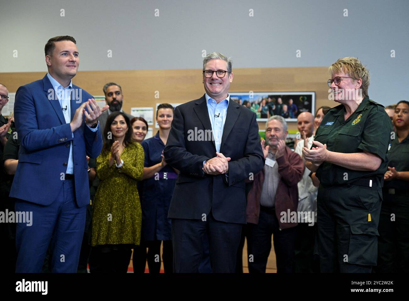 Prime Minister Sir Keir Starmer (centre) and Health Secretary Wes ...