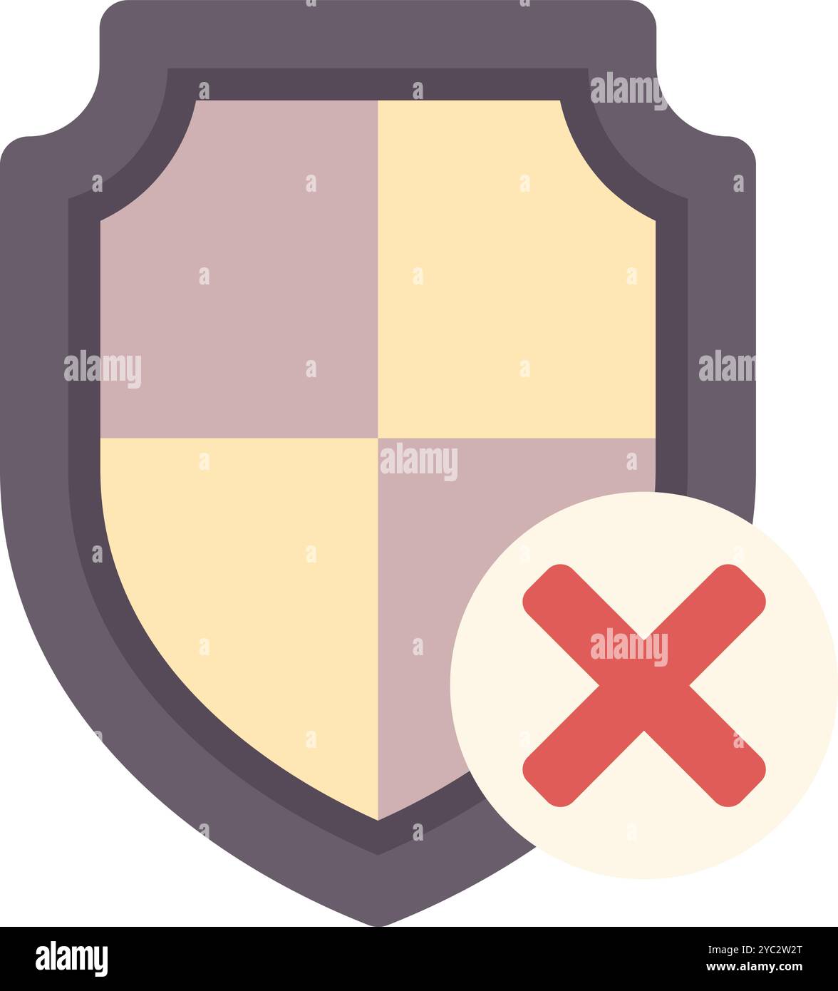Shield icon is crossed out with a red x mark, symbolizing a lack of ...