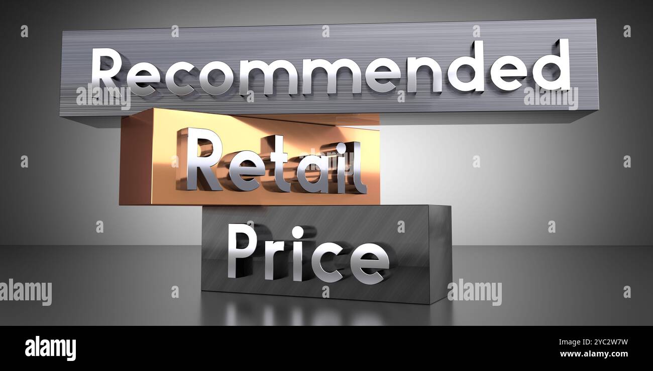 Recommended retail price - words on metal blocks - 3D illustration ...