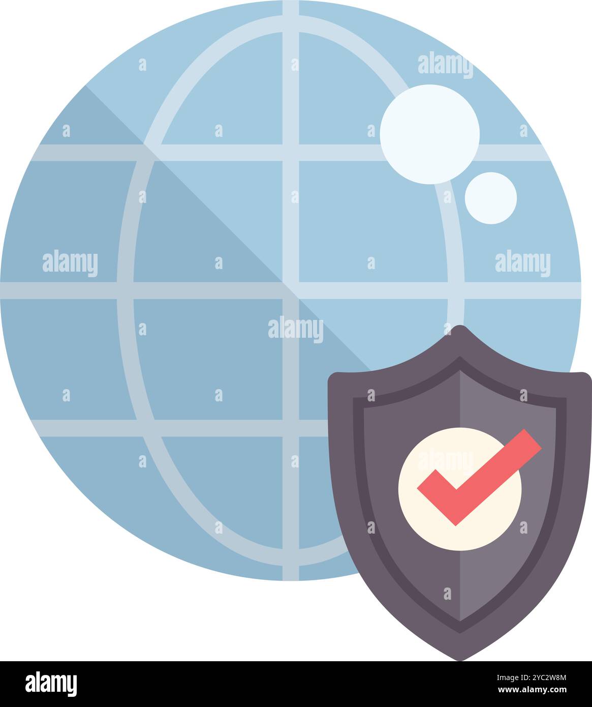 Shield with a check mark is protecting a globe, representing the ...