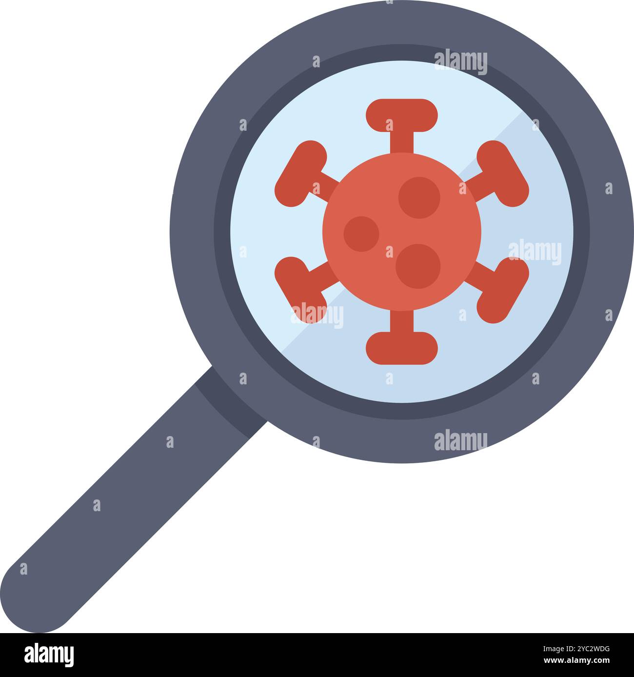This vector illustration shows a magnifying glass focusing on a virus ...
