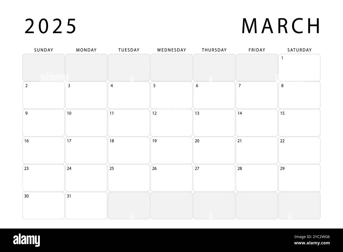 March 2025 monthly planner. Calendar template. Sunday start. Vector ...
