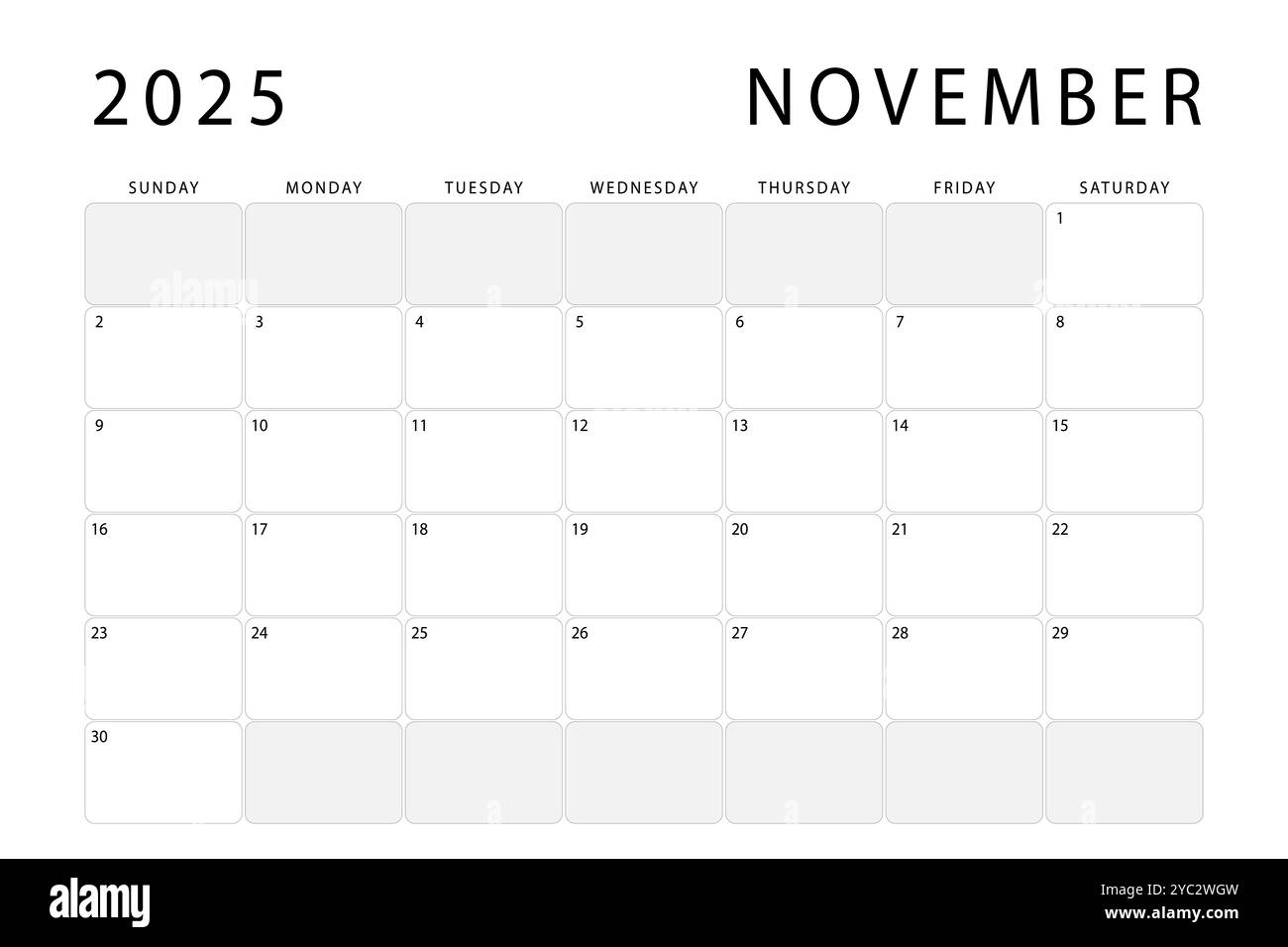 November 2025 monthly planner. Calendar template. Sunday start. Vector ...