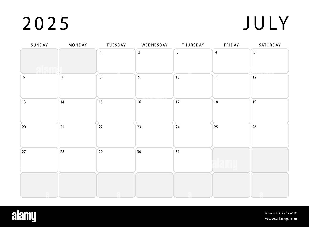 July 2025 monthly planner. Calendar template. Sunday start. Vector ...