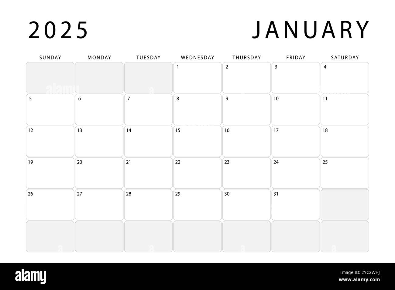 January 2025 monthly planner. Calendar template. Sunday start. Vector ...
