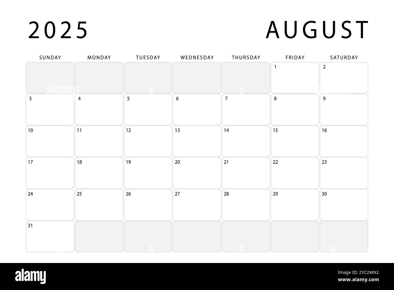 August 2025 monthly planner. Calendar template. Sunday start. Vector ...