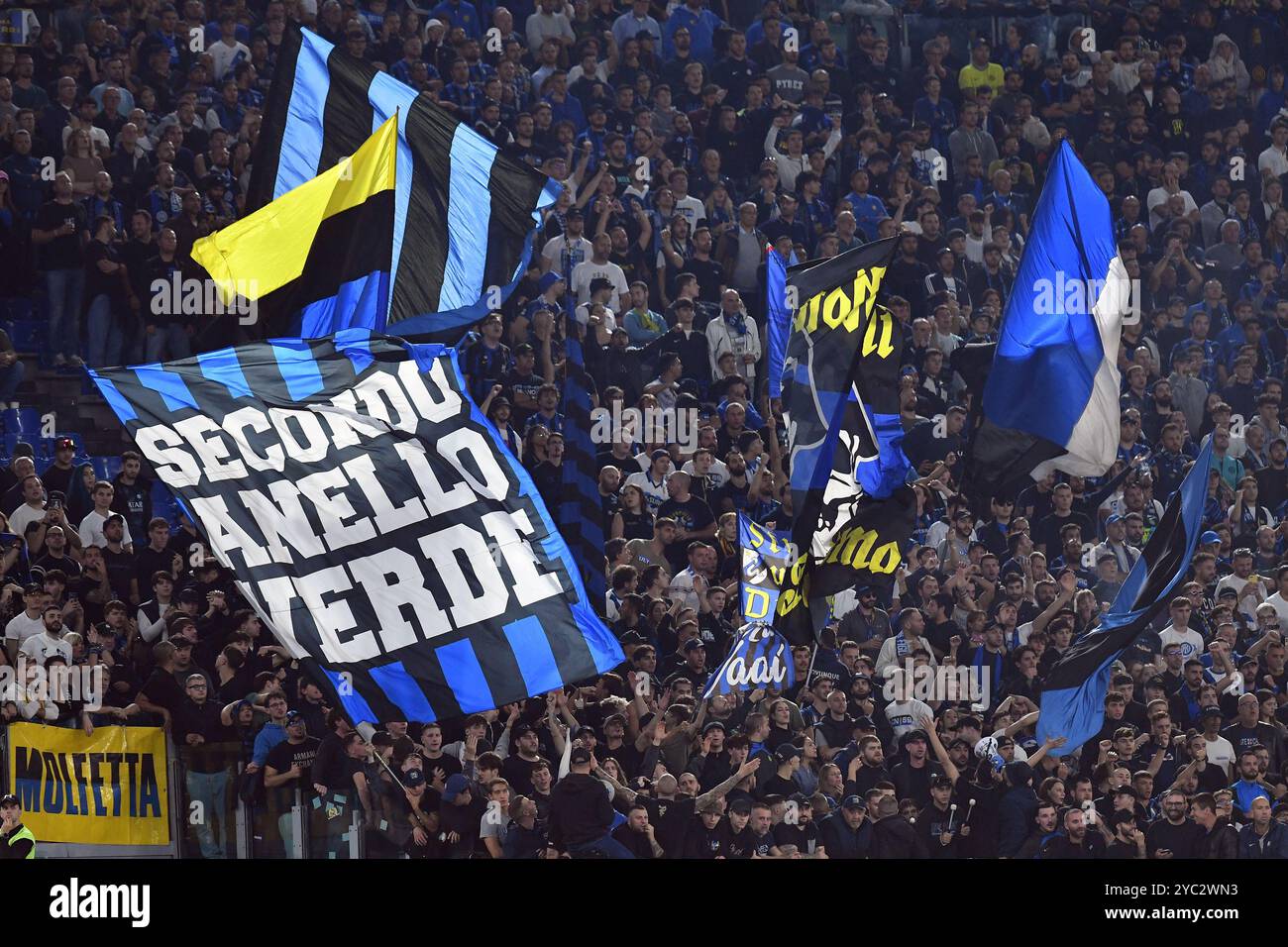 Inter fans during the Serie A match between Roma v Inter at Olympic ...