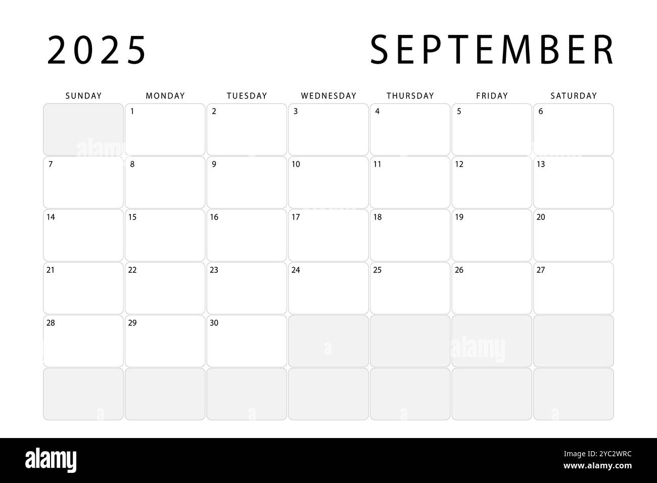 September 2025 monthly planner. Calendar template. Sunday start. Vector ...