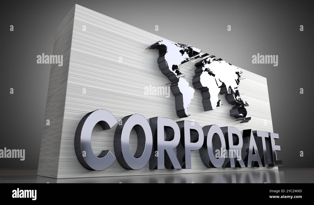 Corporate word and map of the world - 3D illustration Stock Photo - Alamy