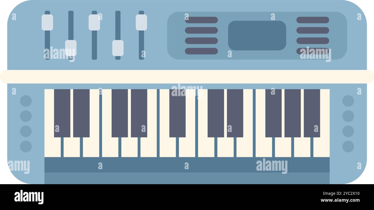 Blue electric piano synthesizer creating electronic music, flat vector ...