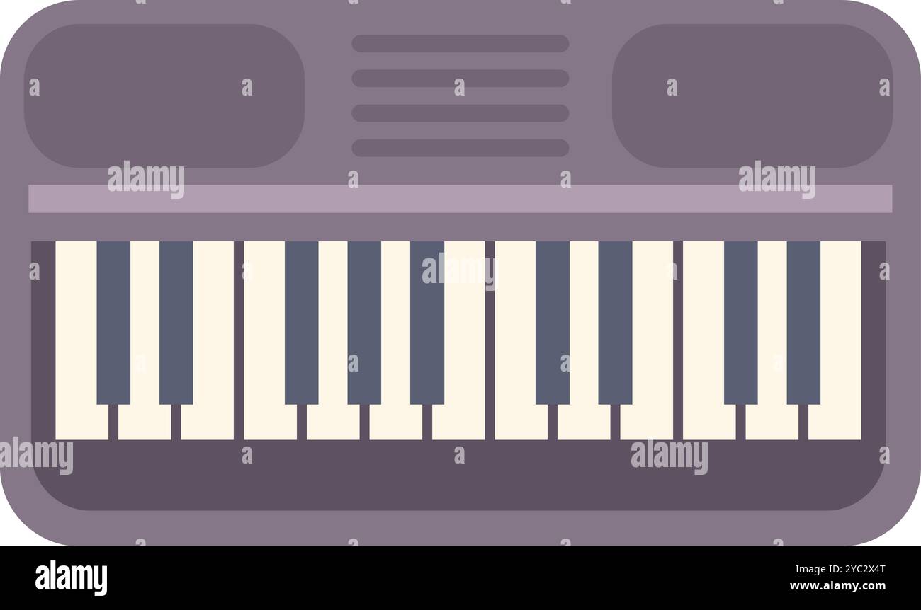 Flat vector illustration of a gray synthesizer featuring black and ...