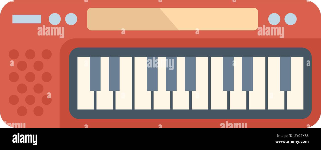 Red keyboard instrument for playing music with keys, isolated on white ...