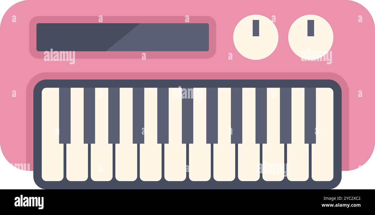 Pink digital synthesizer playing modern music, electronic keyboard for ...