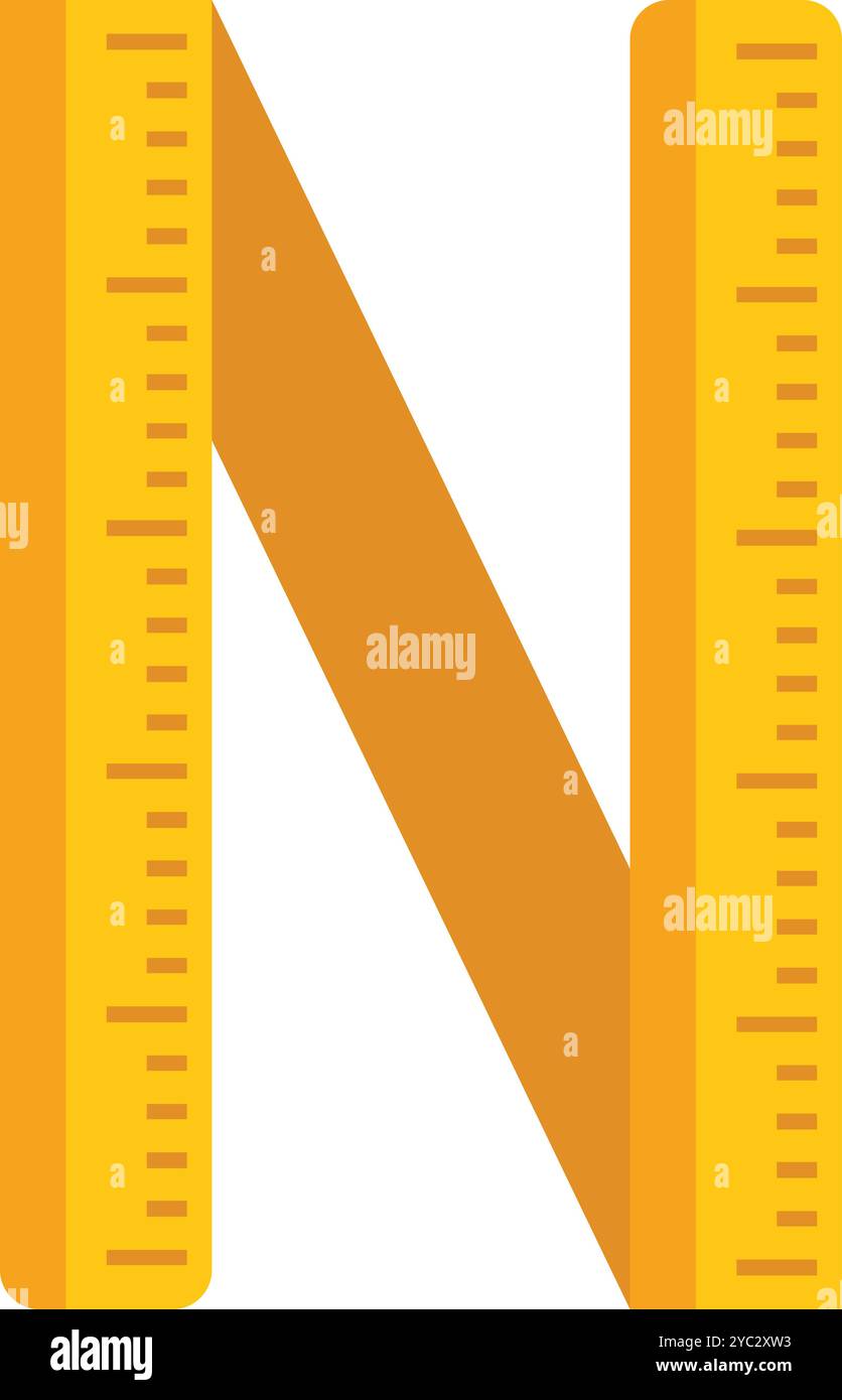 Yellow folding ruler forming letter n of the alphabet on white ...