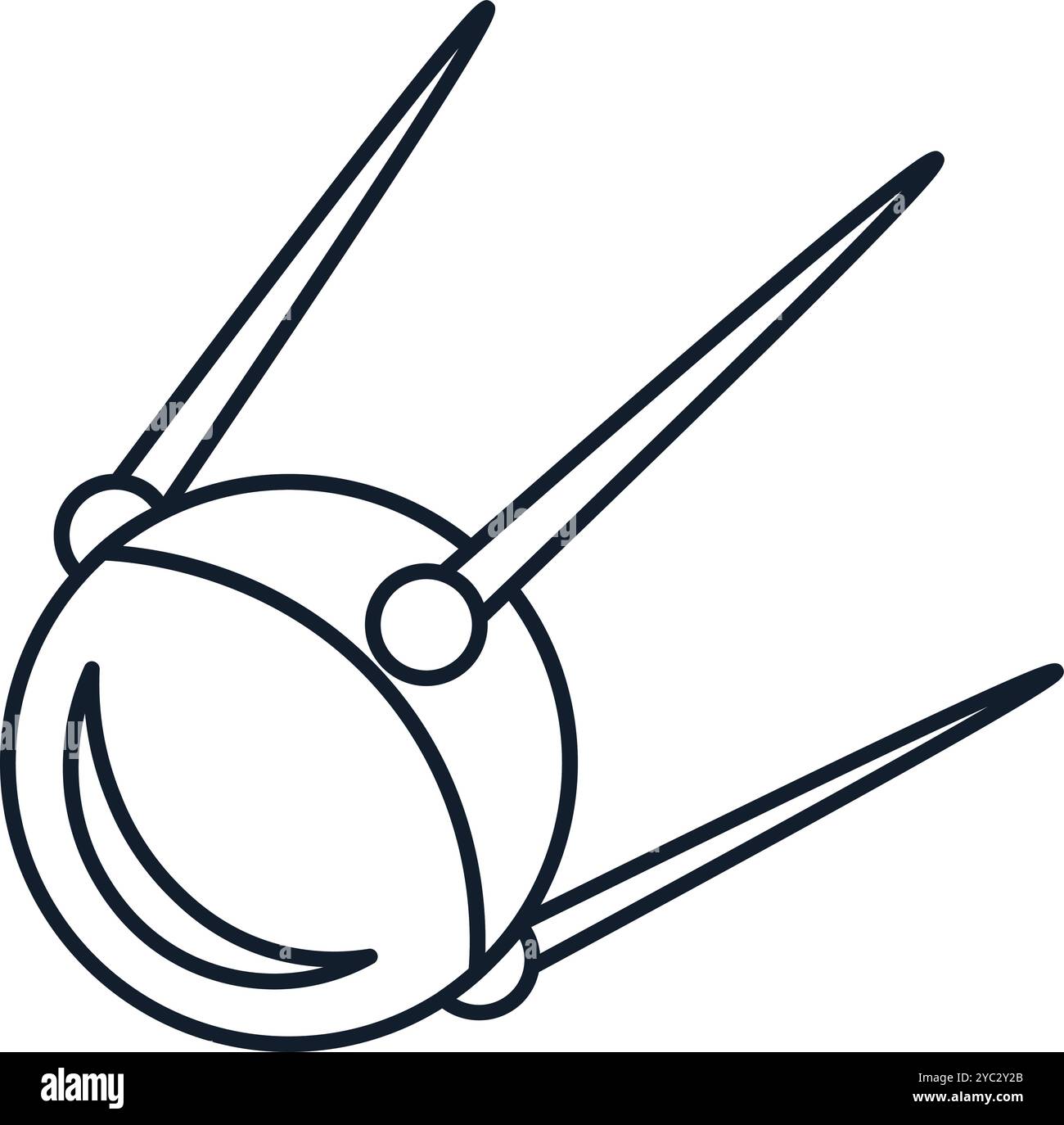 Vector illustration of flying satellite in linear style. Science ...