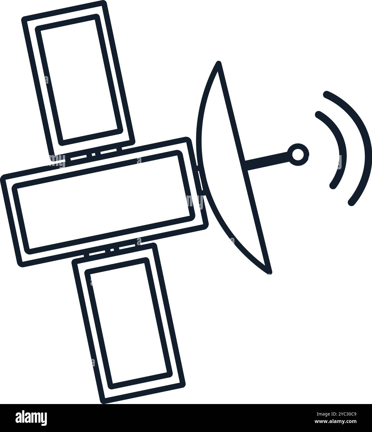 Vector illustration of cosmos satellite in linear style. Science ...