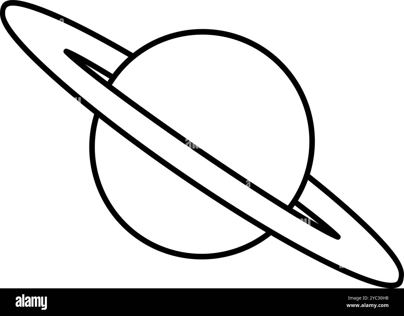 Vector illustration of planet with a ring in linear style. Science ...