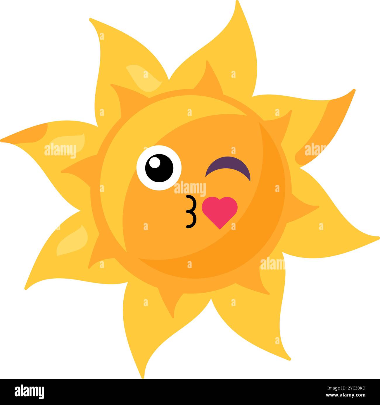 A vibrant vector illustration of stylized winking and kissing sun in ...