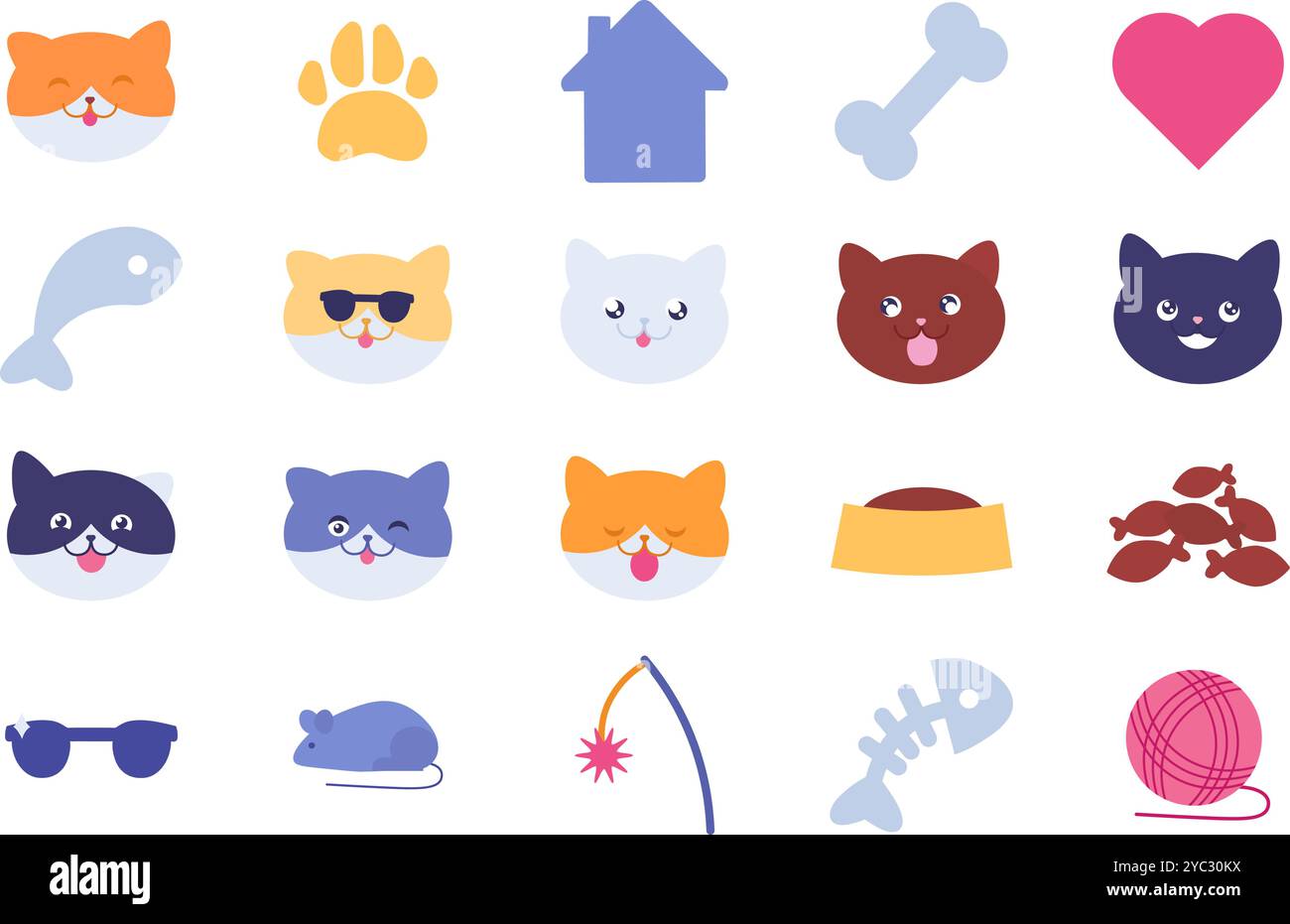 Large kit of pet care accessories, funny cat faces and toys. Collection ...